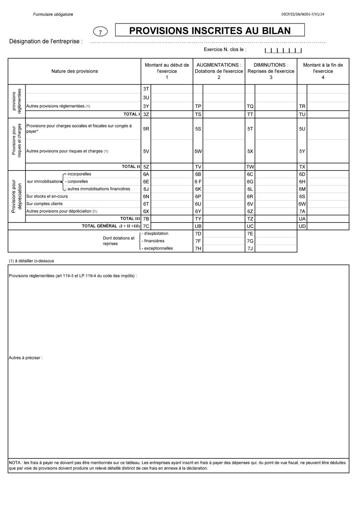 Tableau 7 : Provisions inscrites au bilan – Direction des Impots et des ...