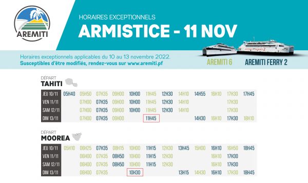 Horaires spéciales Aremiti – DPAM