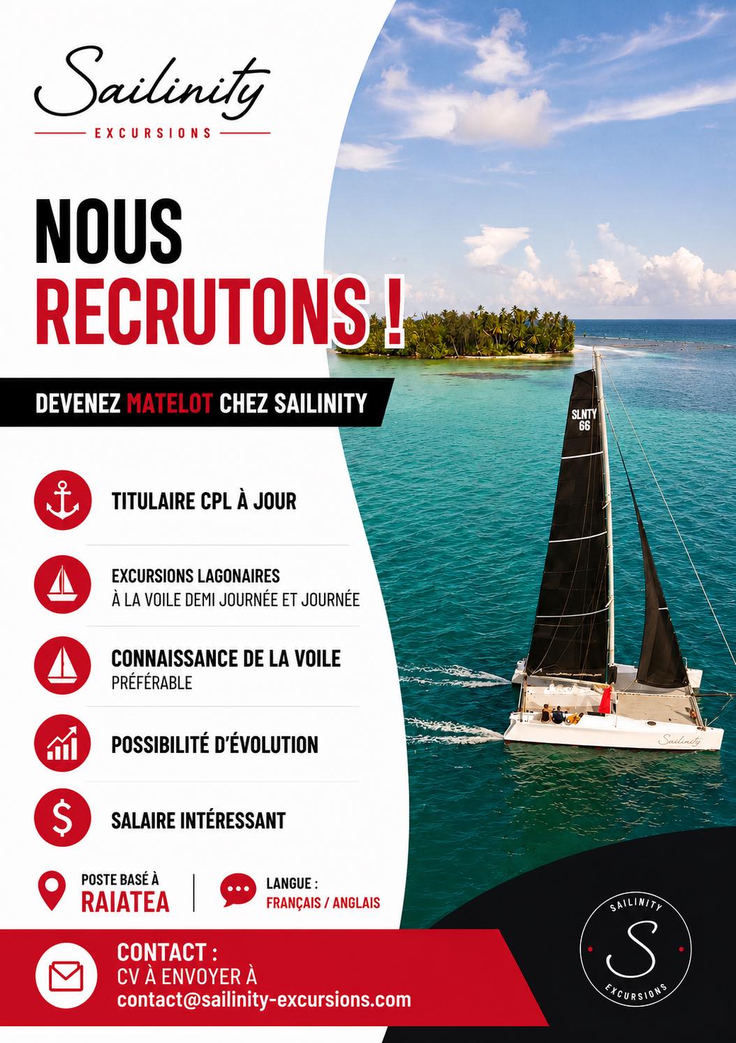 Offre d’emploi : SKIPPER et MATELOT – RAIATEA – DPAM