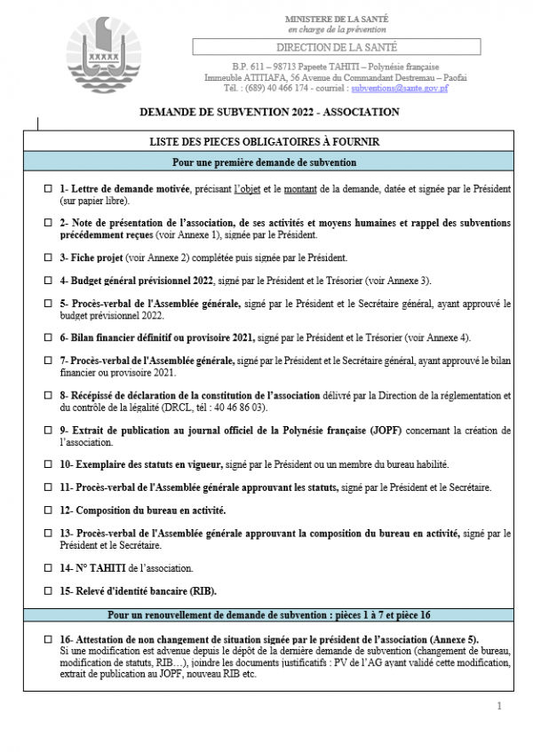 Dossier de demande de subvention - Association