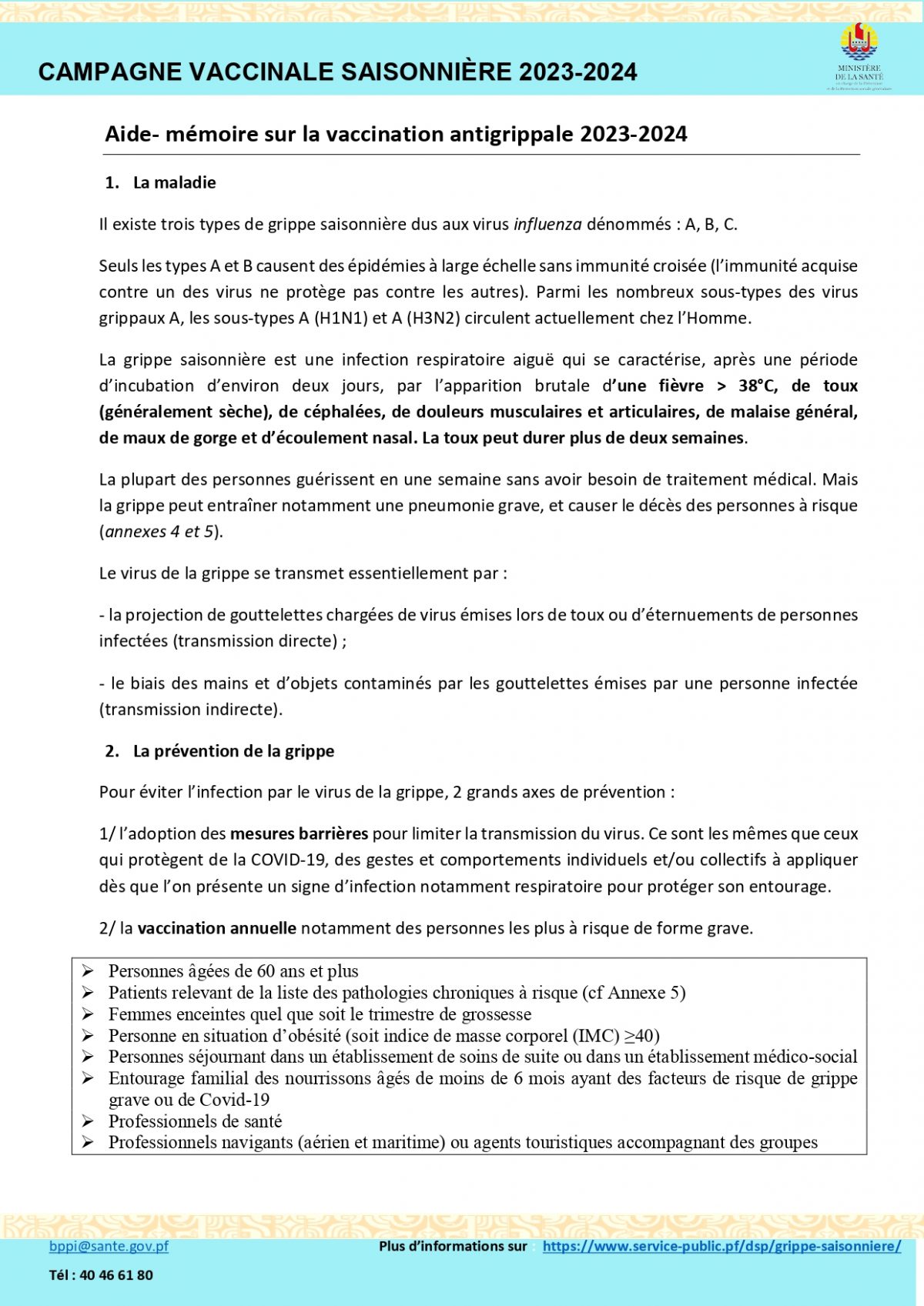 Aide- mémoire sur la vaccination antigrippale 2023-2024 – Direction de ...